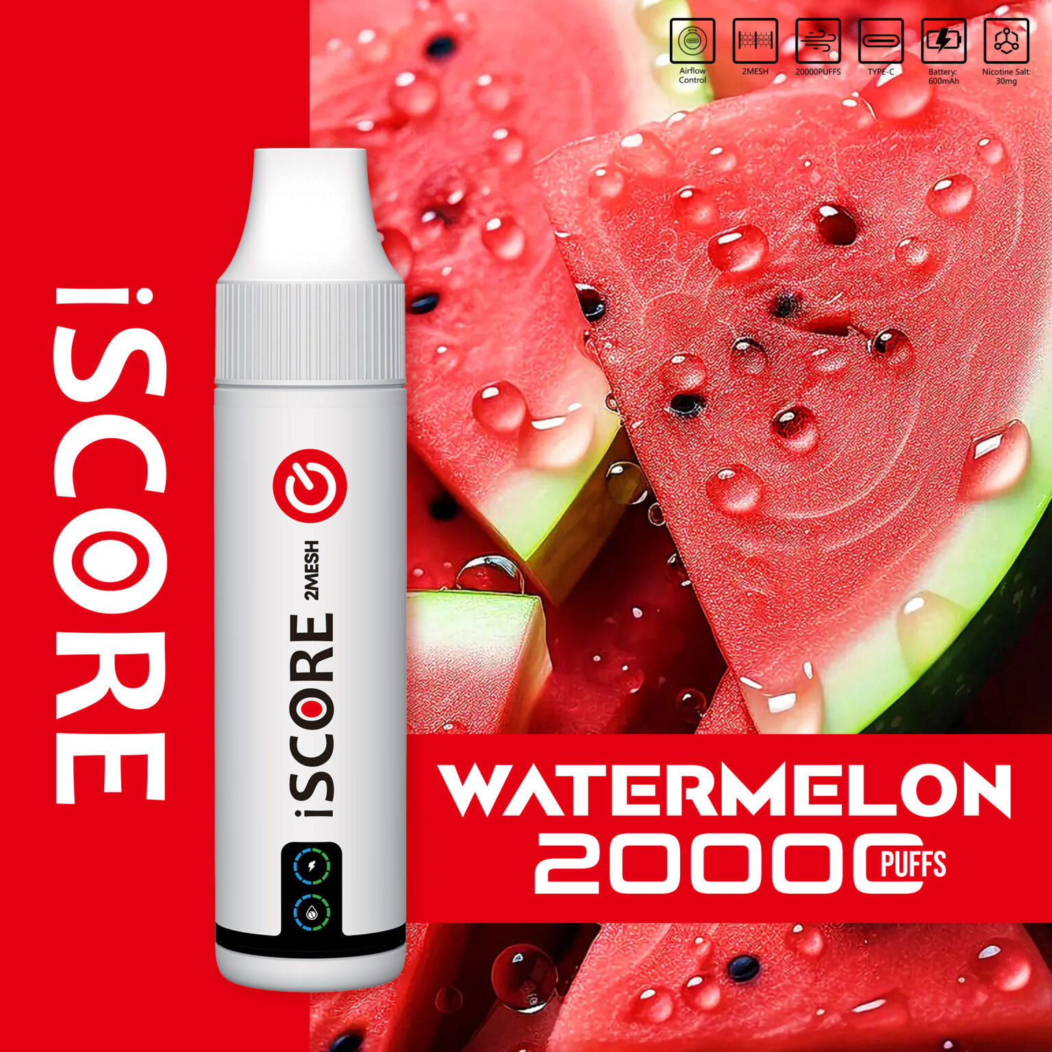i03 – watermelon – พอต IScore 20000 Puffs :: รสแตงโม – จำหน่ายพอตใช้แล้วทิ้ง iScore